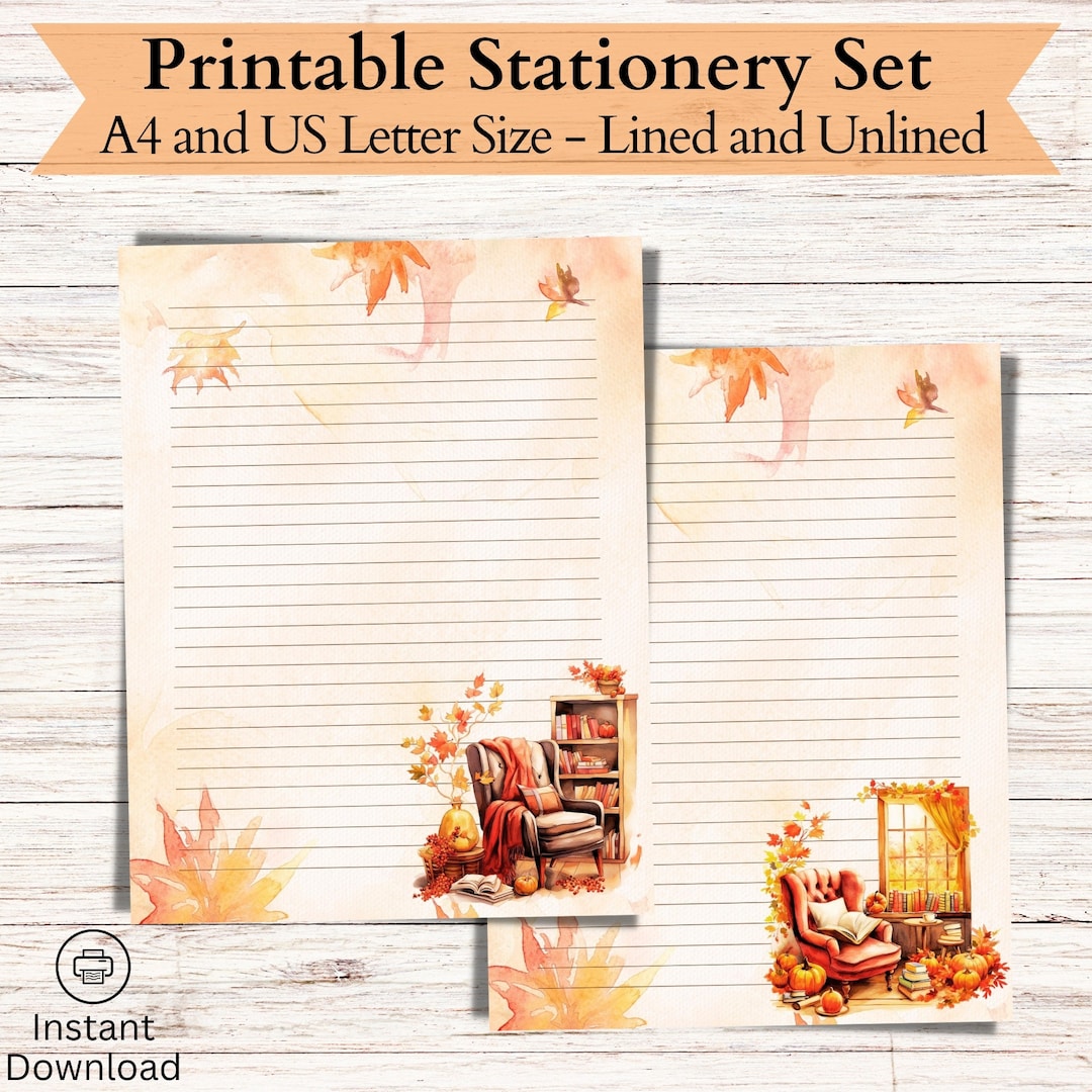 Cozy Fall Reading Corners Printable Stationery Set, Fall Writing Paper ...