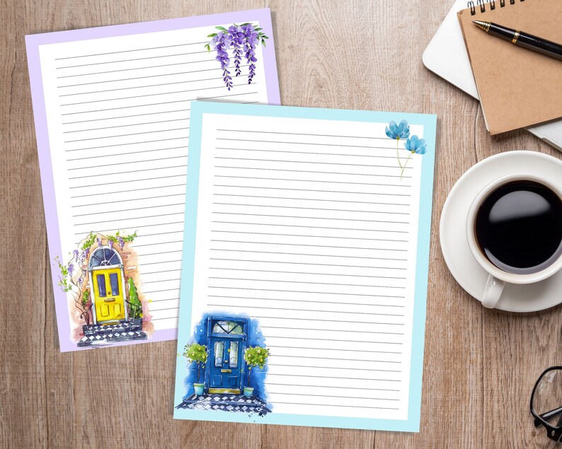 Printable Stationery Paper Set: Door Designs, Lined & Blank (digital ...