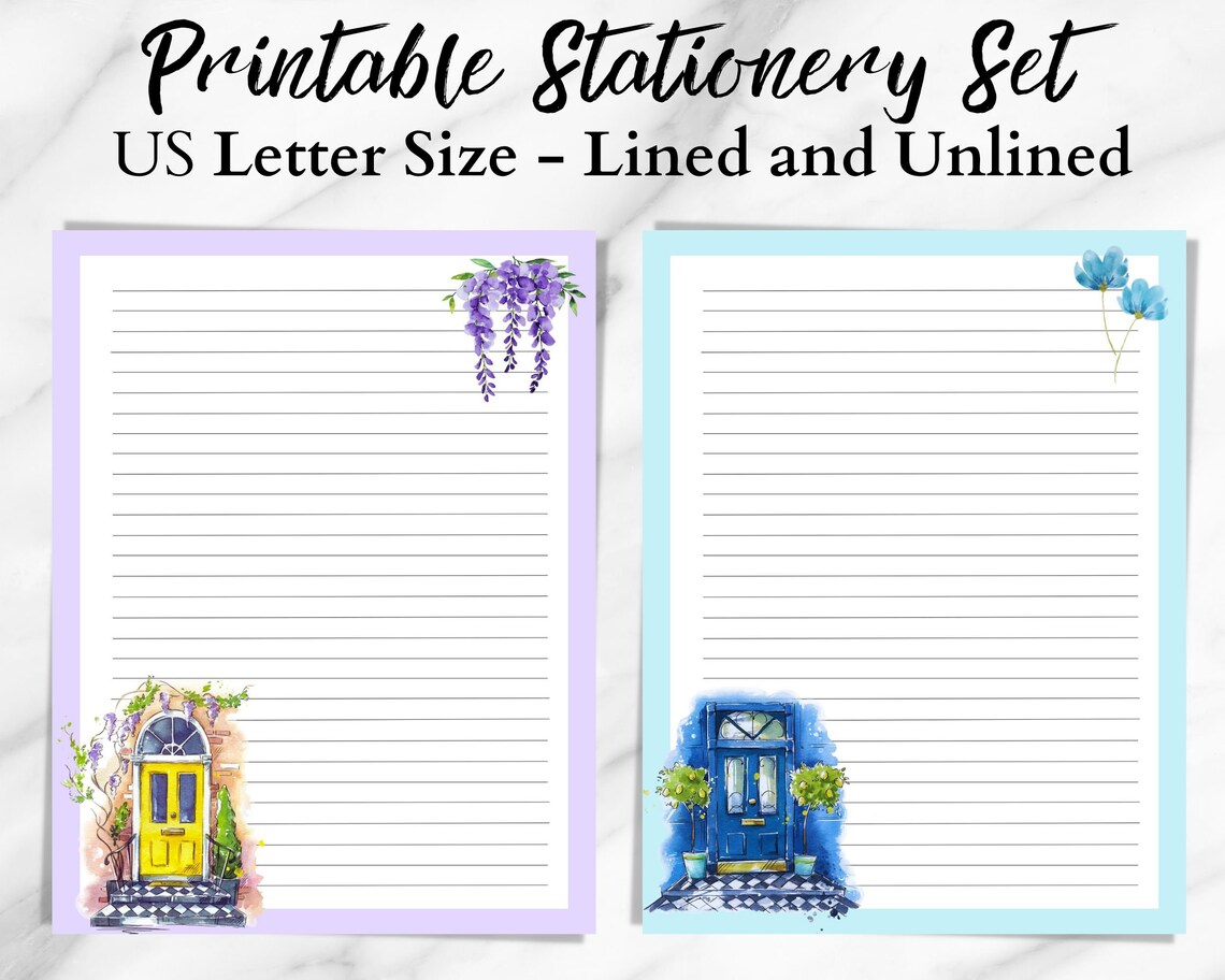 Printable Stationery Paper Set: Door Designs, Lined & Blank (digital ...