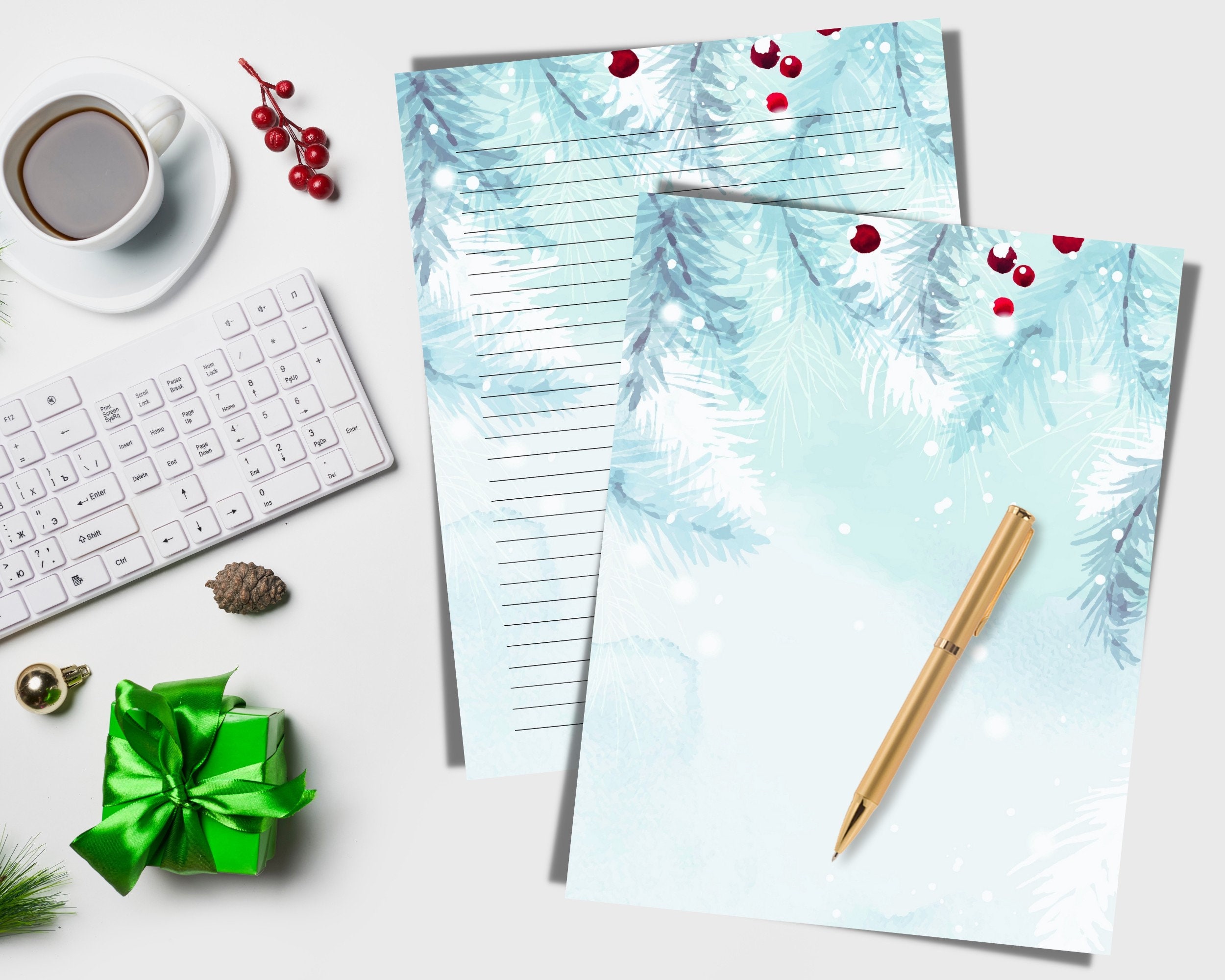 Lined and Unlined Printable Christmas Paper, Winter Printable ...