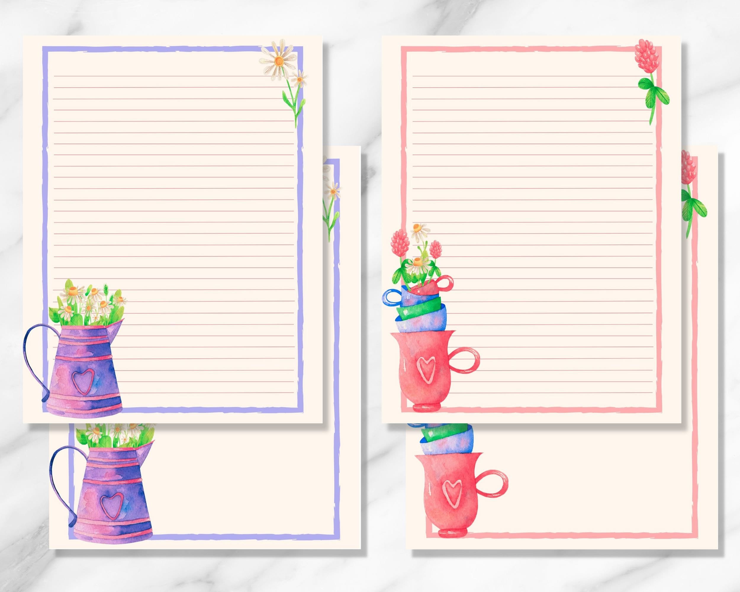 Flower Garden Printable Stationery Set Lined Printable Paper - Etsy