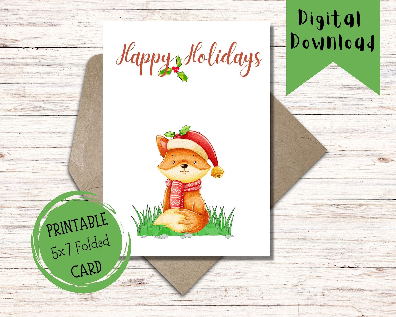 Cute Fox Christmas Card Happy Holidays Card Printable Christmas Cards ...