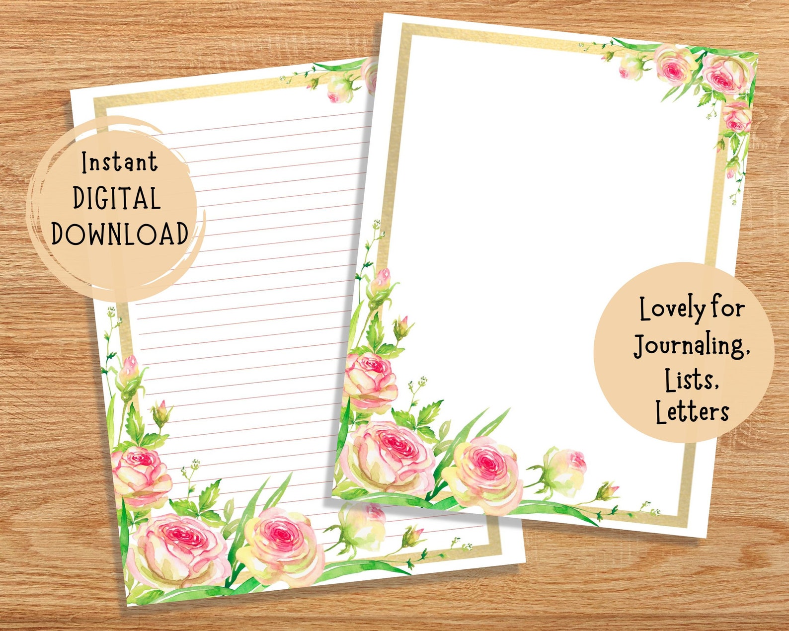 Floral Stationery: Printable Rose Letter Paper (digital Download) - Etsy