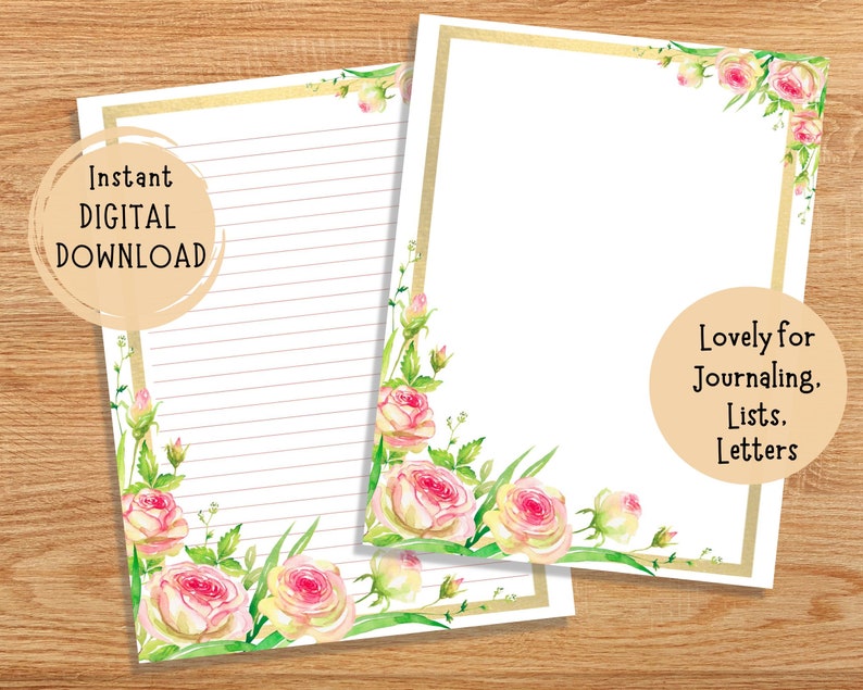 Floral Stationery: Printable Rose Letter Paper (digital Download) - Etsy