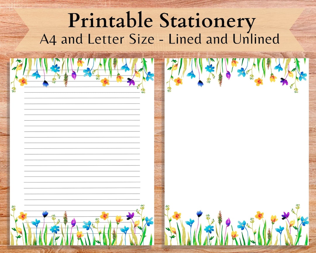 Floral Lined Paper, Floral Blank Paper, Printable Field Flowers ...