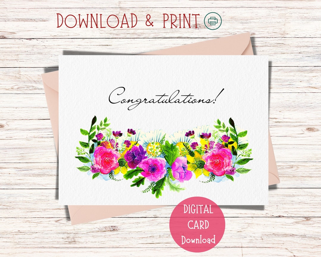 Printable Congratulations Card, Congratulations Card Printable, Flower ...