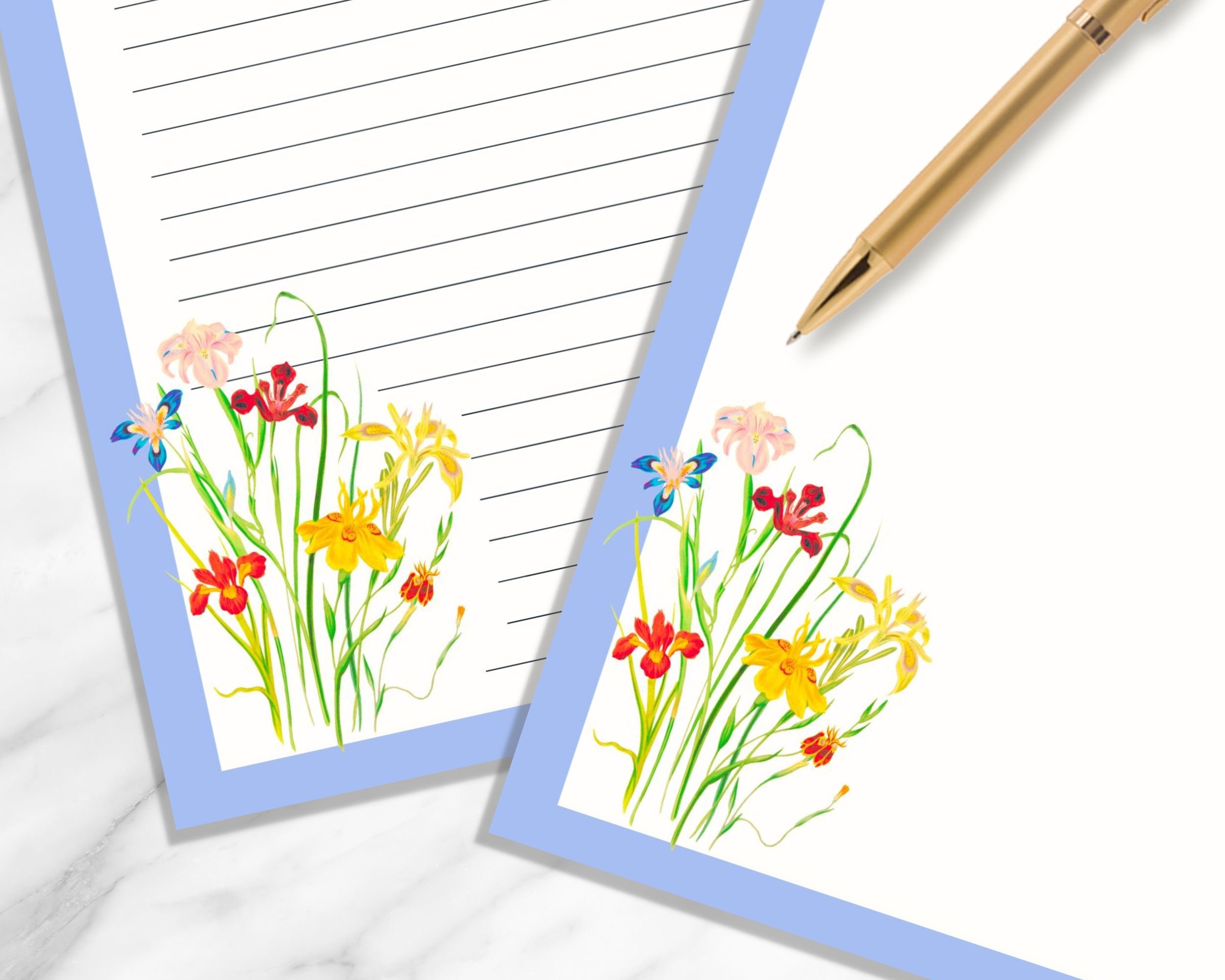 Floral Stationery Paper Set: Lined & Blank US Letter (digital Download ...
