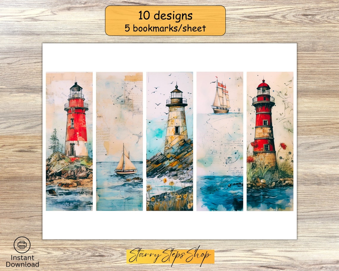 Lighthouse Printable Bookmarks, Lighthouse Bookmark Set, Lighthouse ...