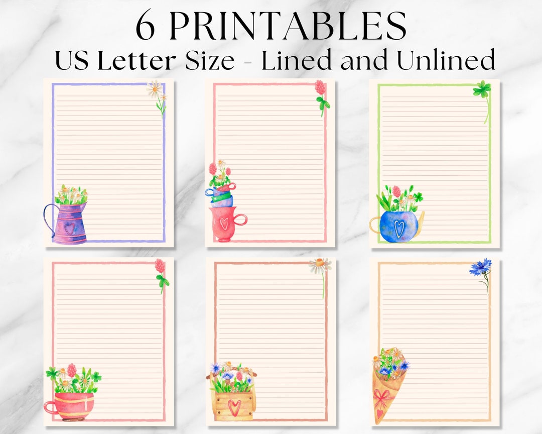 Flower Garden Printable Stationery Set Lined Printable Paper - Etsy