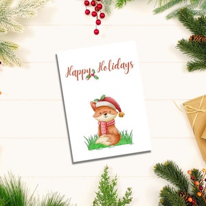 Fox Christmas Card | Watercolor Animal Art (digital Download) - Etsy