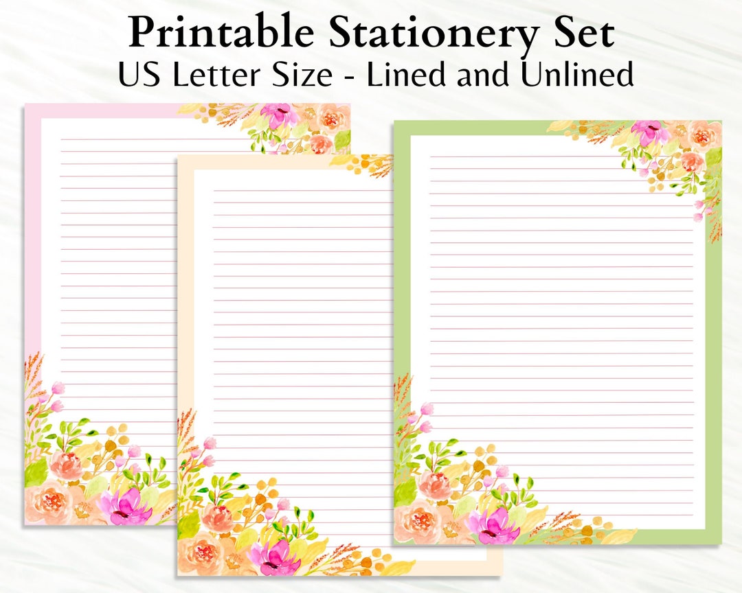 Printable Stationery Set, Lined Printable Paper, Blank Paper, Journal ...