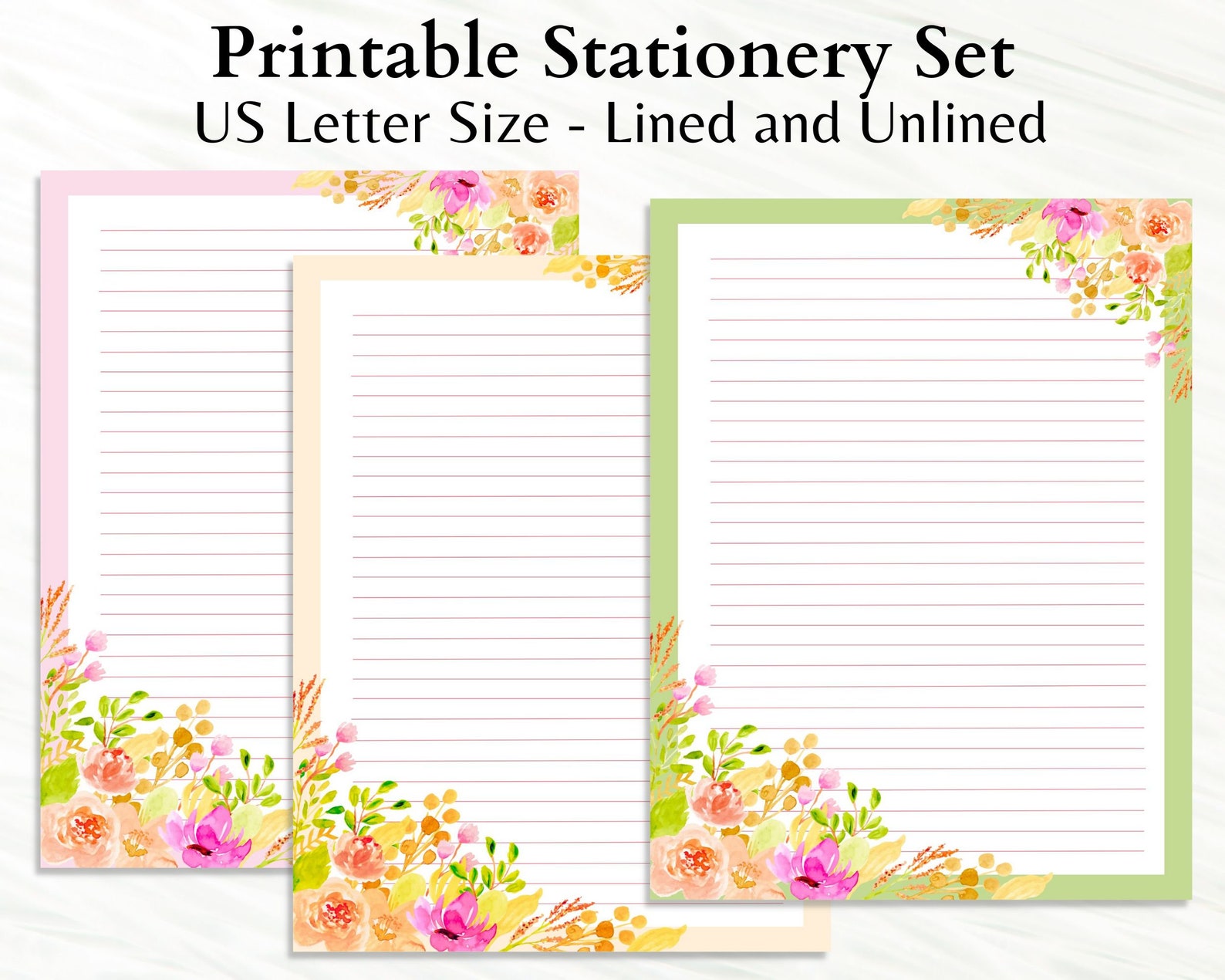 Printable Stationery Set, Lined Printable Paper, Blank Paper, Journal ...