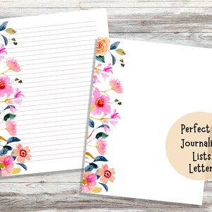 Floral Lined Paper, Floral Blank Paper, Printable Pink Flowers ...