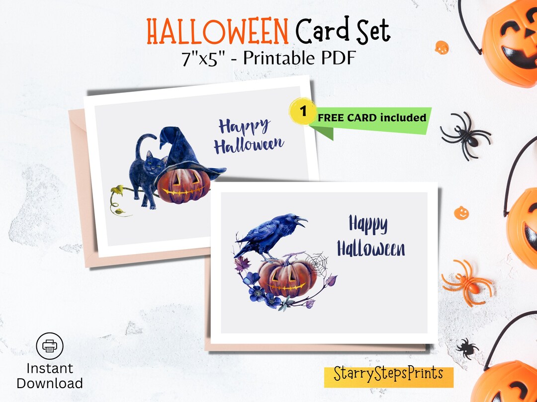 PRINTABLE Halloween Card Set, Printable Halloween Cards, Happy ...