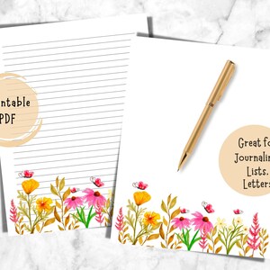 Floral Lined Paper, Floral Blank Paper, Digital Download Writing Paper ...