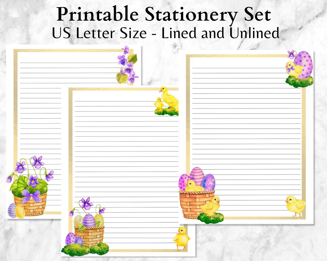 Printable Easter Stationery Set, Lined Printable Paper, Blank Paper ...