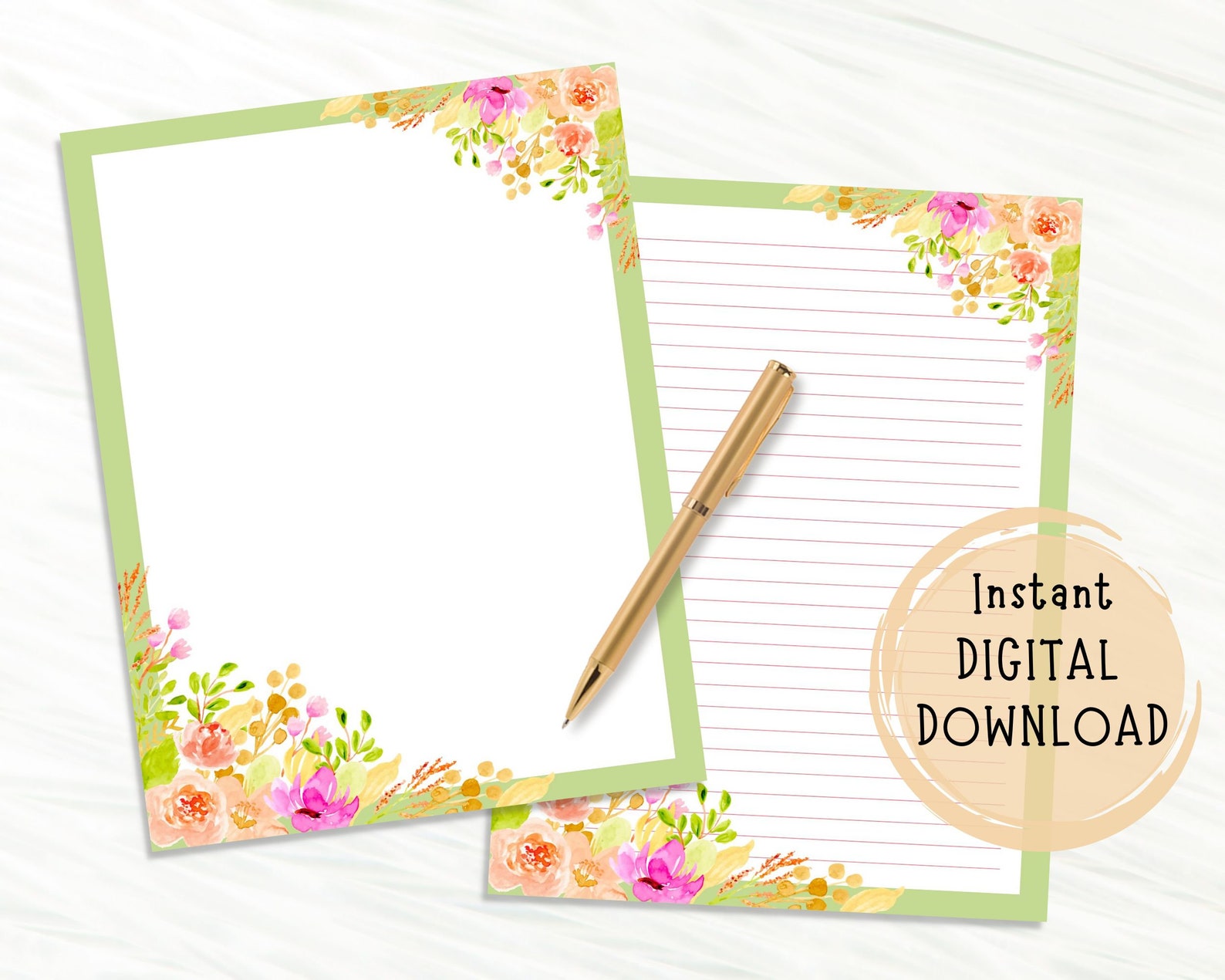 Printable Stationery Set, Lined Printable Paper, Blank Paper, Journal ...