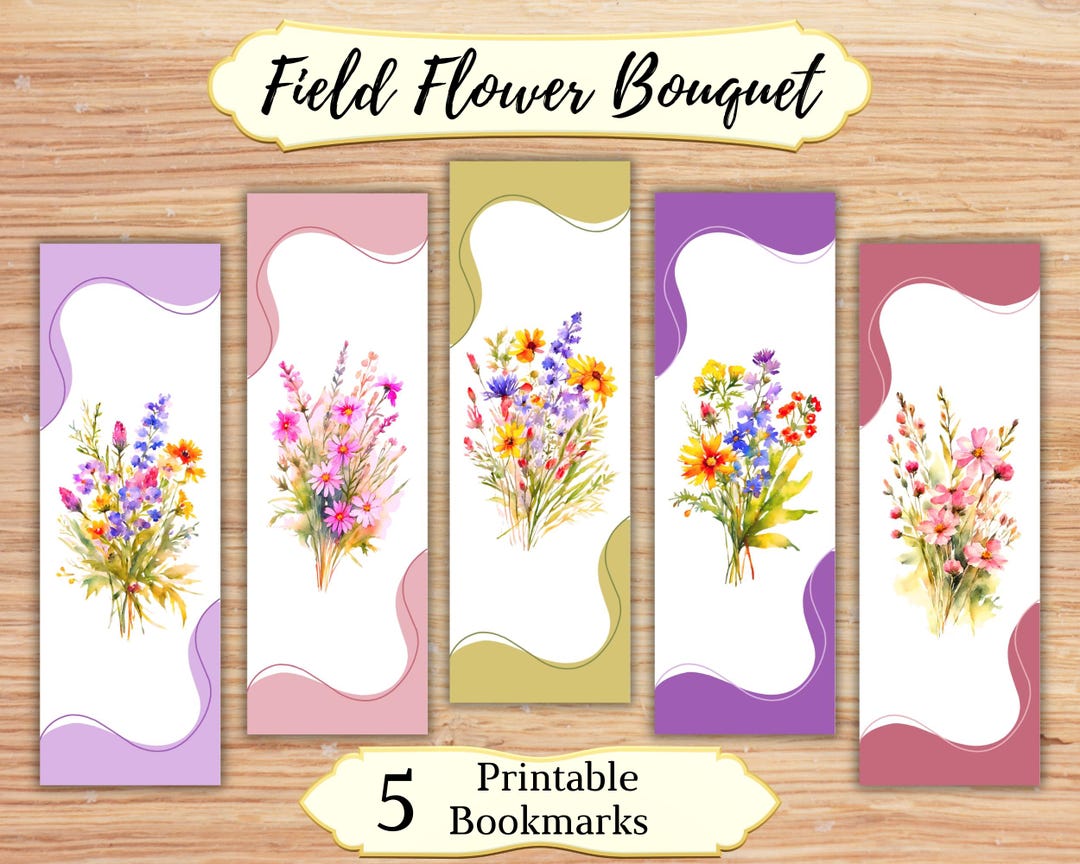 Field Flower Bouquet Printable Bookmarks, Field Flowers Bookmark Set ...