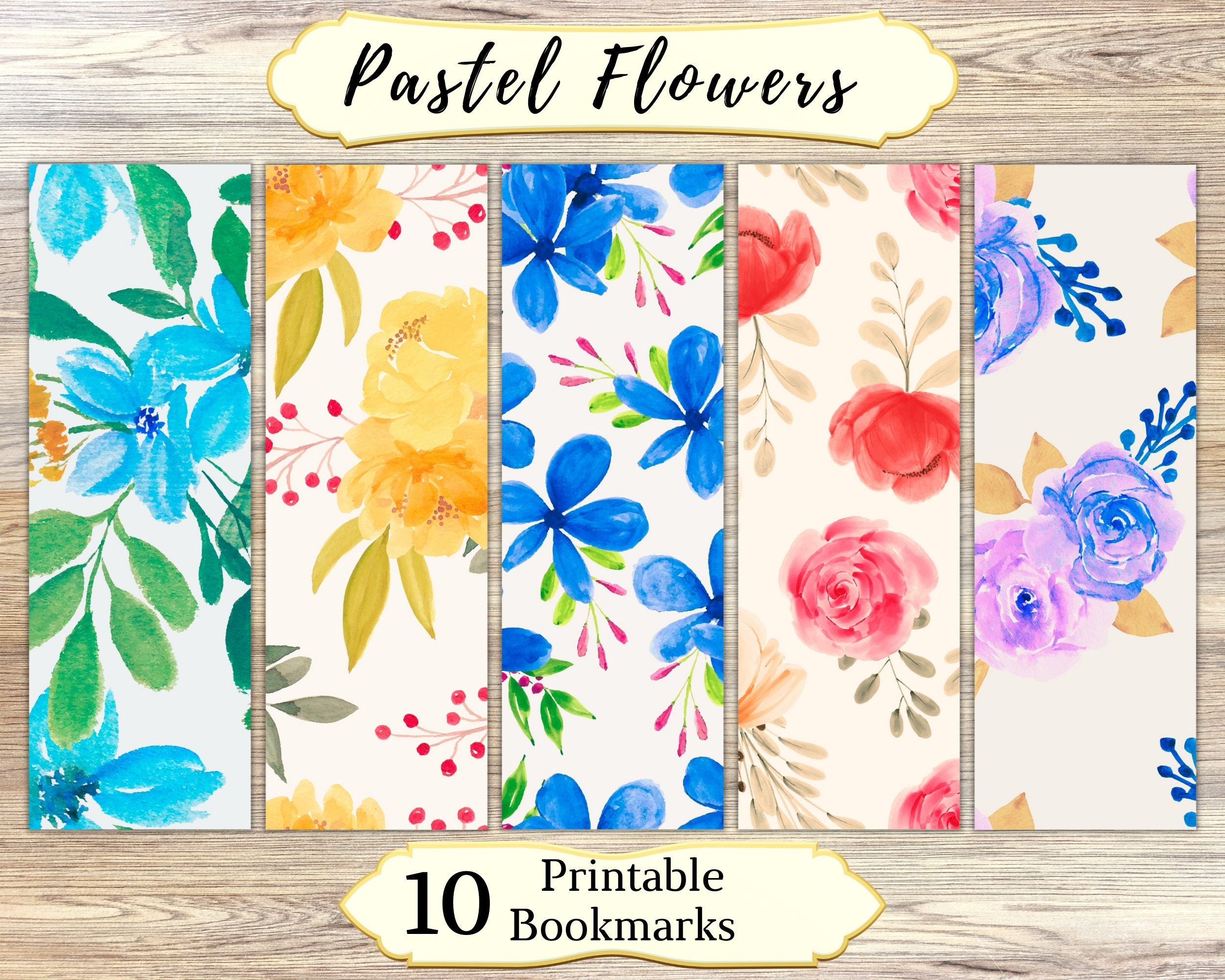 Pastel Flowers Printable Bookmarks: Set of 10 (digital Download) - Etsy