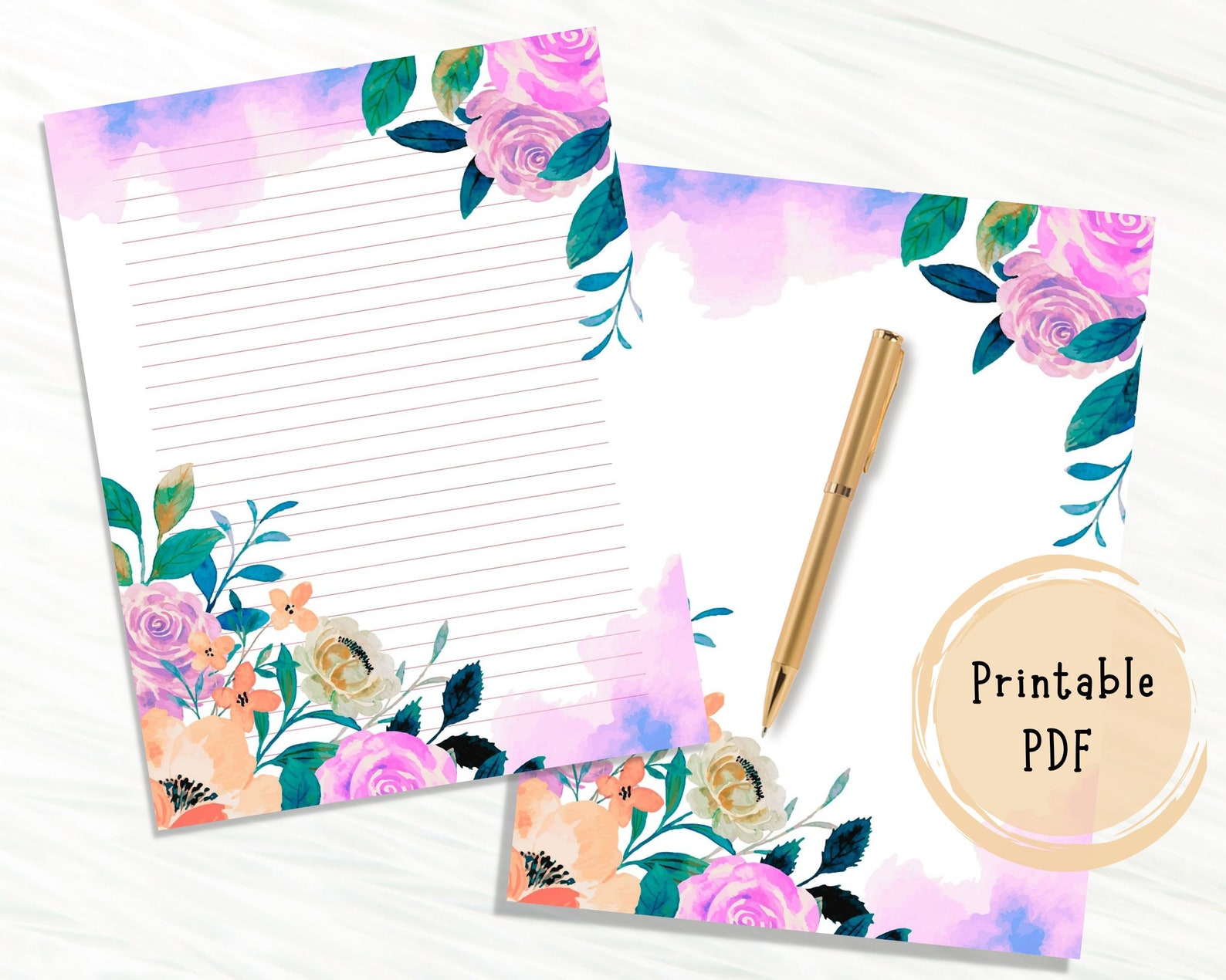 Floral Lined Paper, Floral Blank Paper, Printable Rose Bouquet ...
