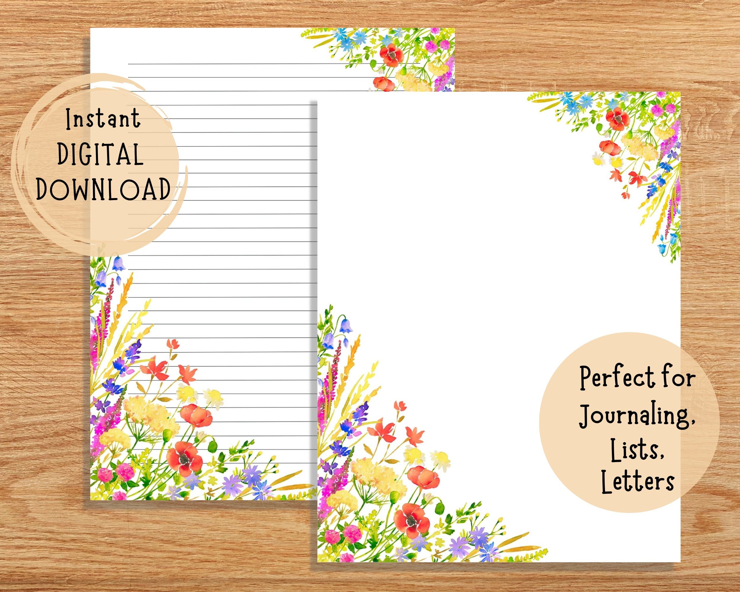 Floral Lined Paper, Floral Blank Paper, Printable Field Flowers ...