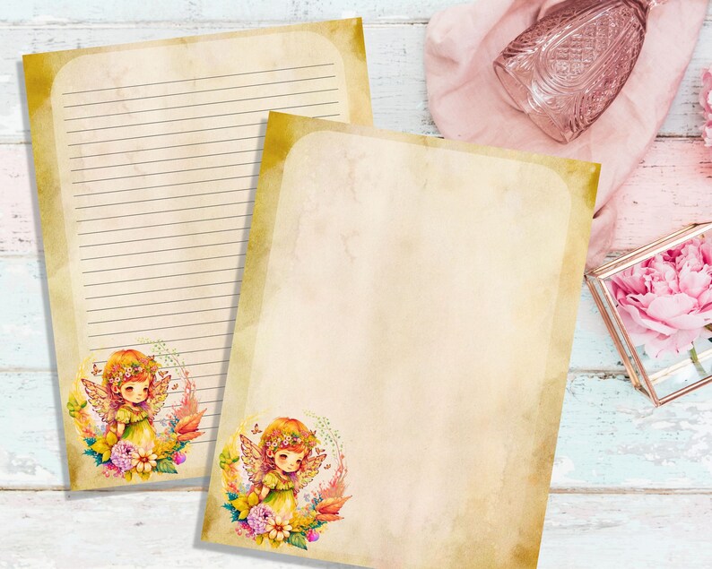 Printable Cute Fairy Stationery Set, Lined Printable Paper, Blank Paper ...