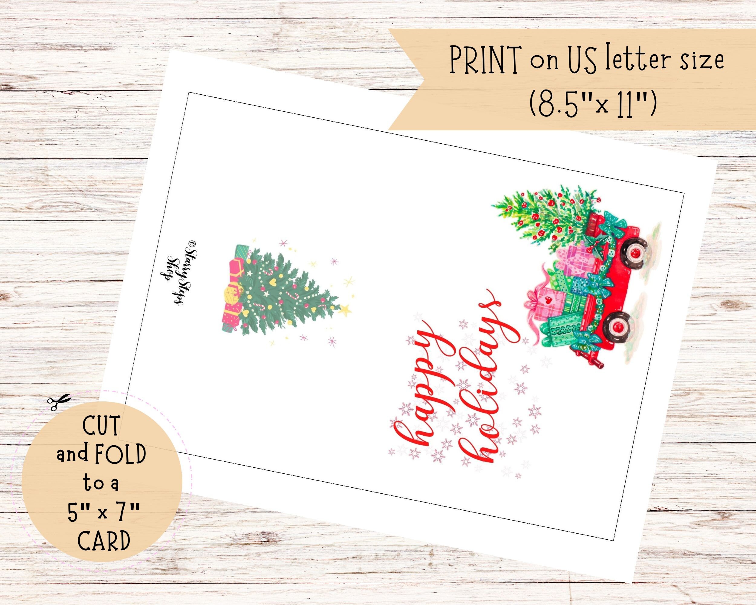 Printable Christmas Card, Happy Holidays Card, Red Truck Christmas Card ...