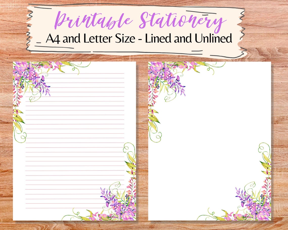 Floral Lined Paper, Floral Blank Paper, Printable Wisteria Stationery ...