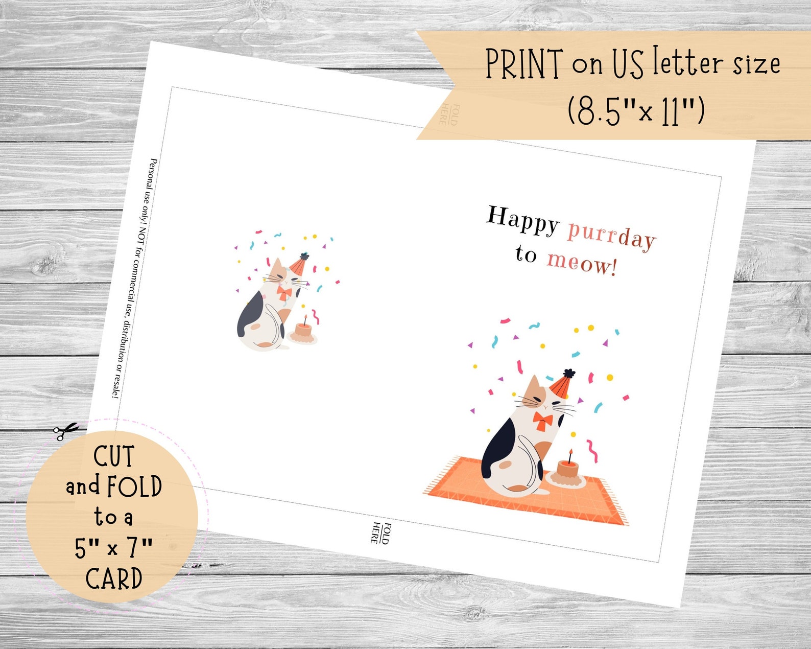 Funny Cat Birthday Card, Happy Purr-day Card, Printable Birthday Cat ...
