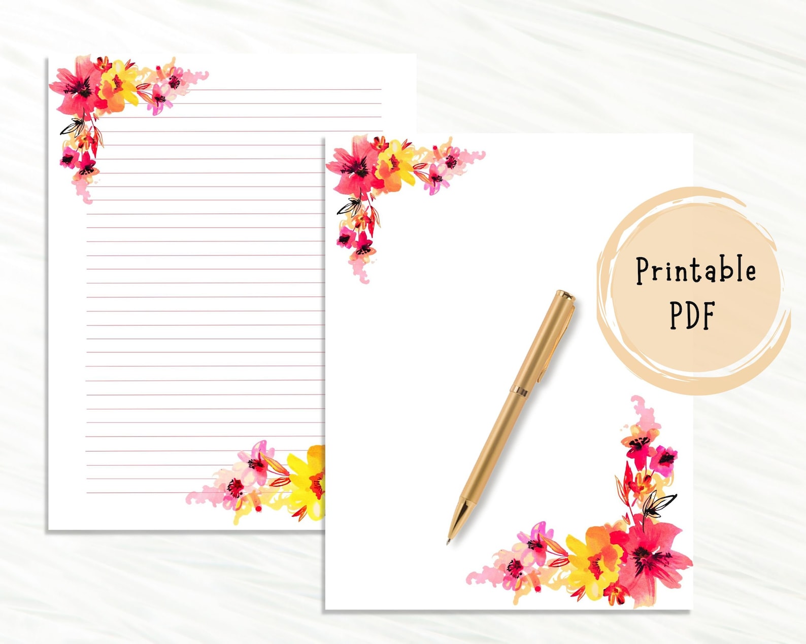 Floral Lined Paper, Floral Blank Paper, Printable Bouquet Stationery ...