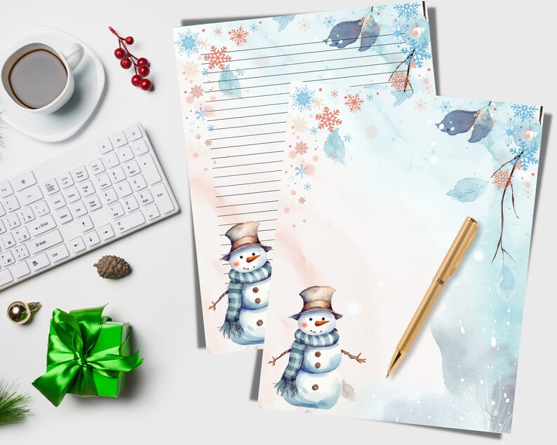 Lined and Unlined Printable Winter Paper Set, Snowman Printable ...