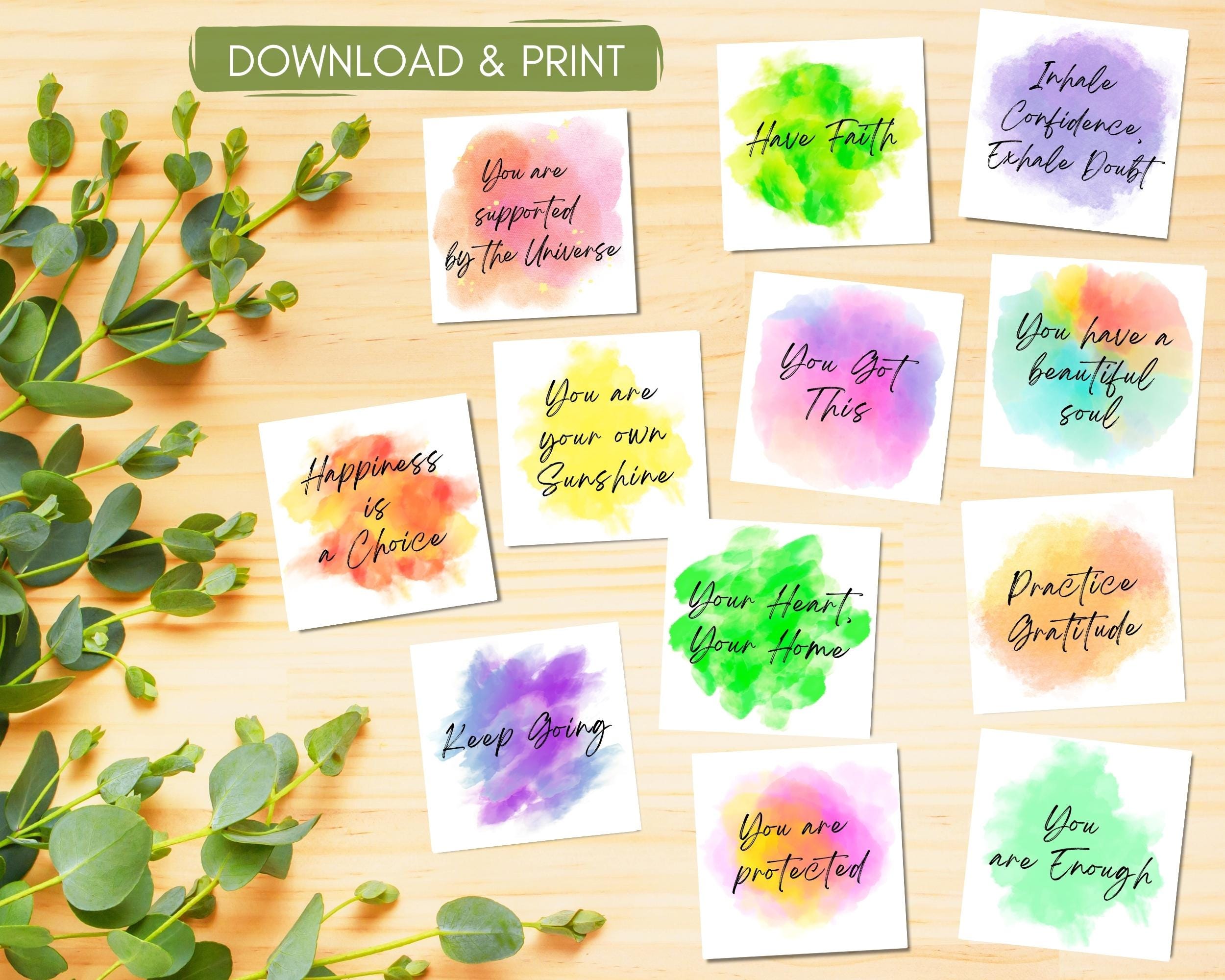 Watercolor Mini Affirmation Cards: Motivational Lunch Notes (digital ...