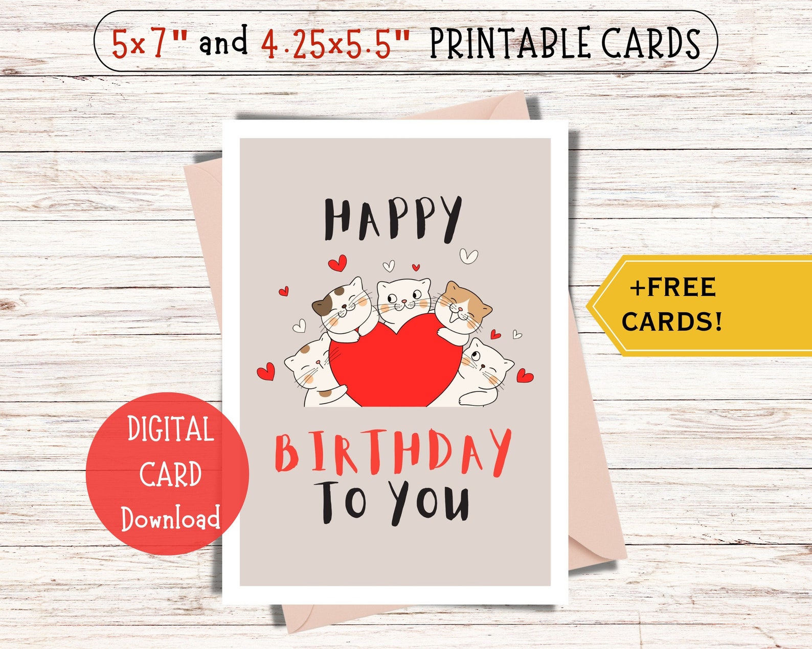 Cute Cats Happy Birthday Printable Card / Birthday Cats Card Printable ...