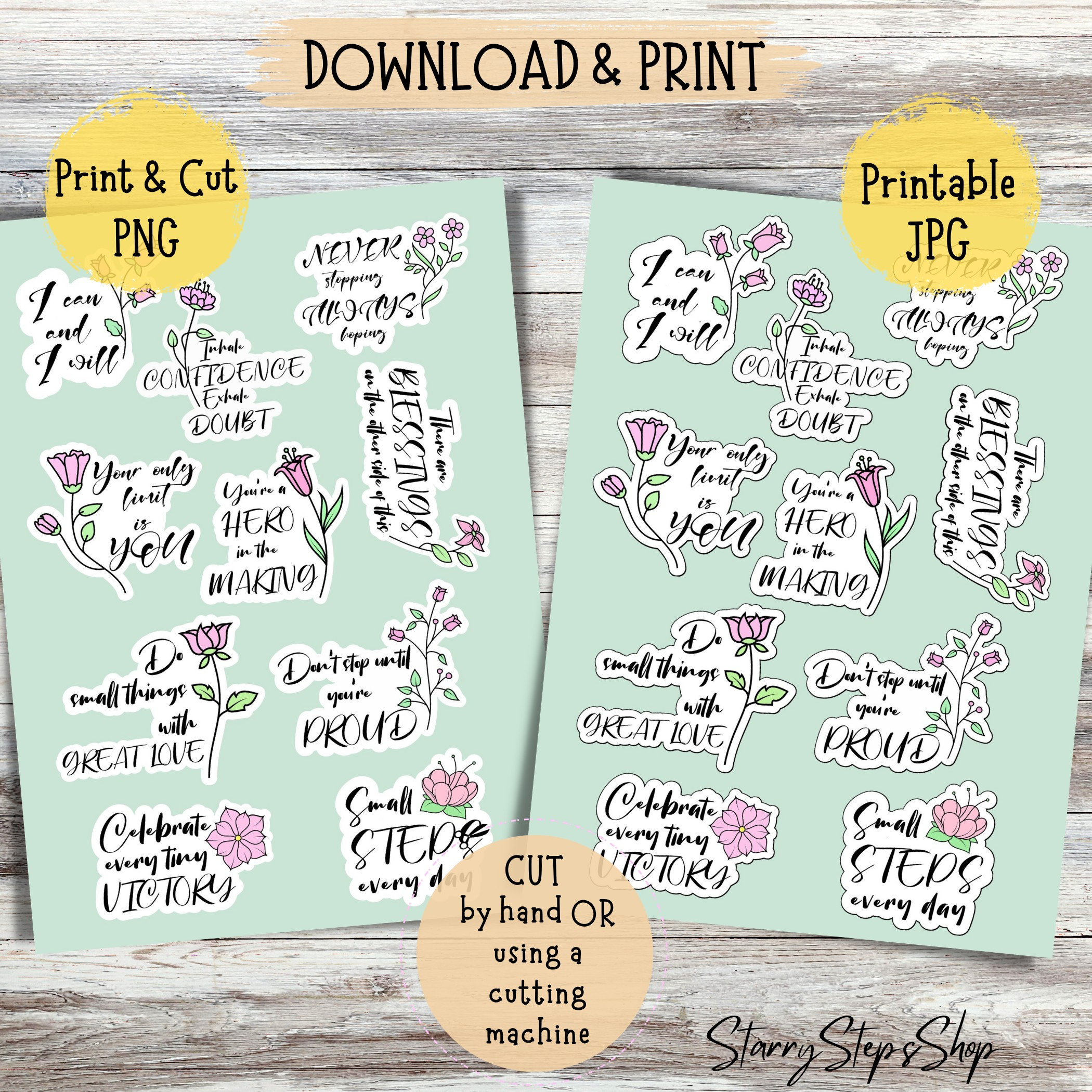 Printable Motivational Sticker Bundle, Digital PNG Stickers, Print and ...