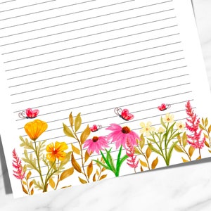 Floral Lined Paper, Floral Blank Paper, Digital Download Writing Paper ...