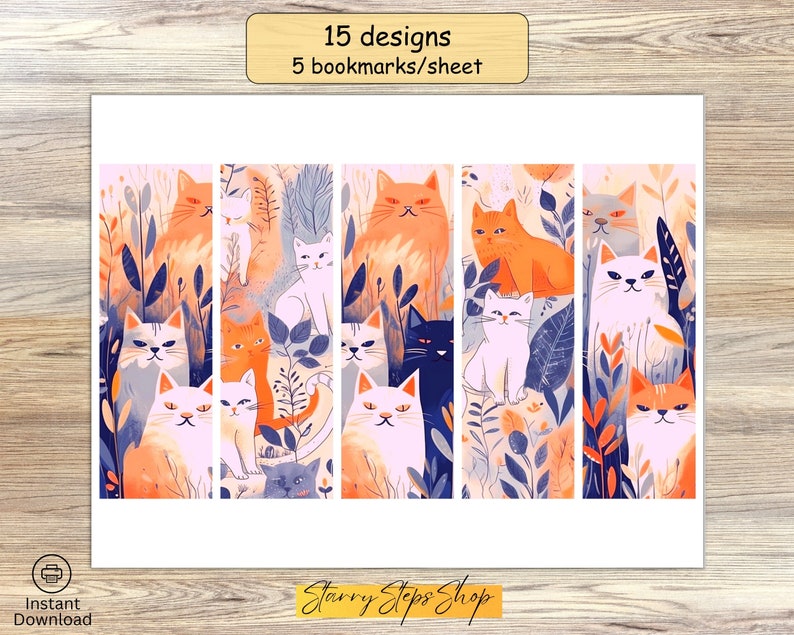 Whimsical Cats Printable Bookmarks, Cats Bookmark Set, Cats Printable ...