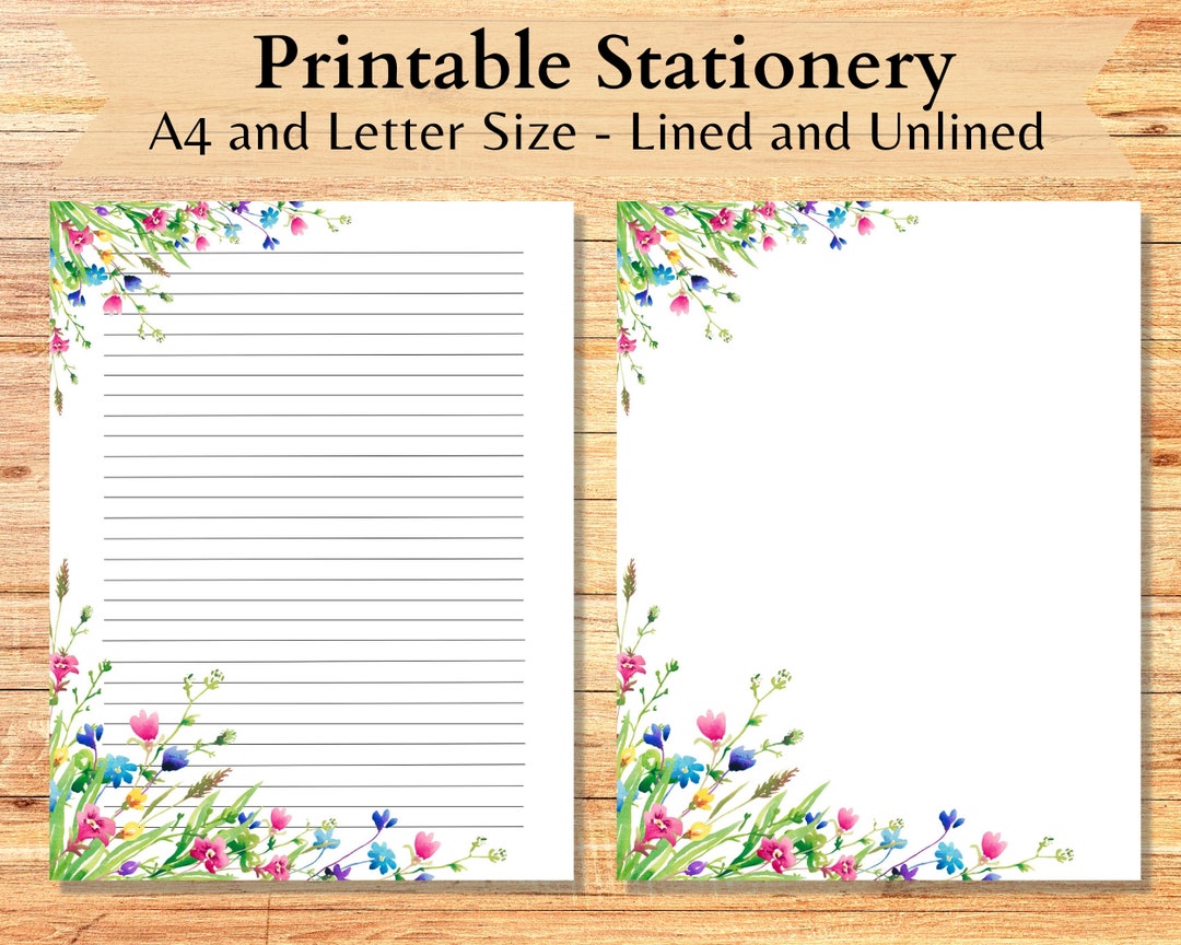 Floral Lined Paper, Floral Blank Paper, Digital Download Writing Paper ...
