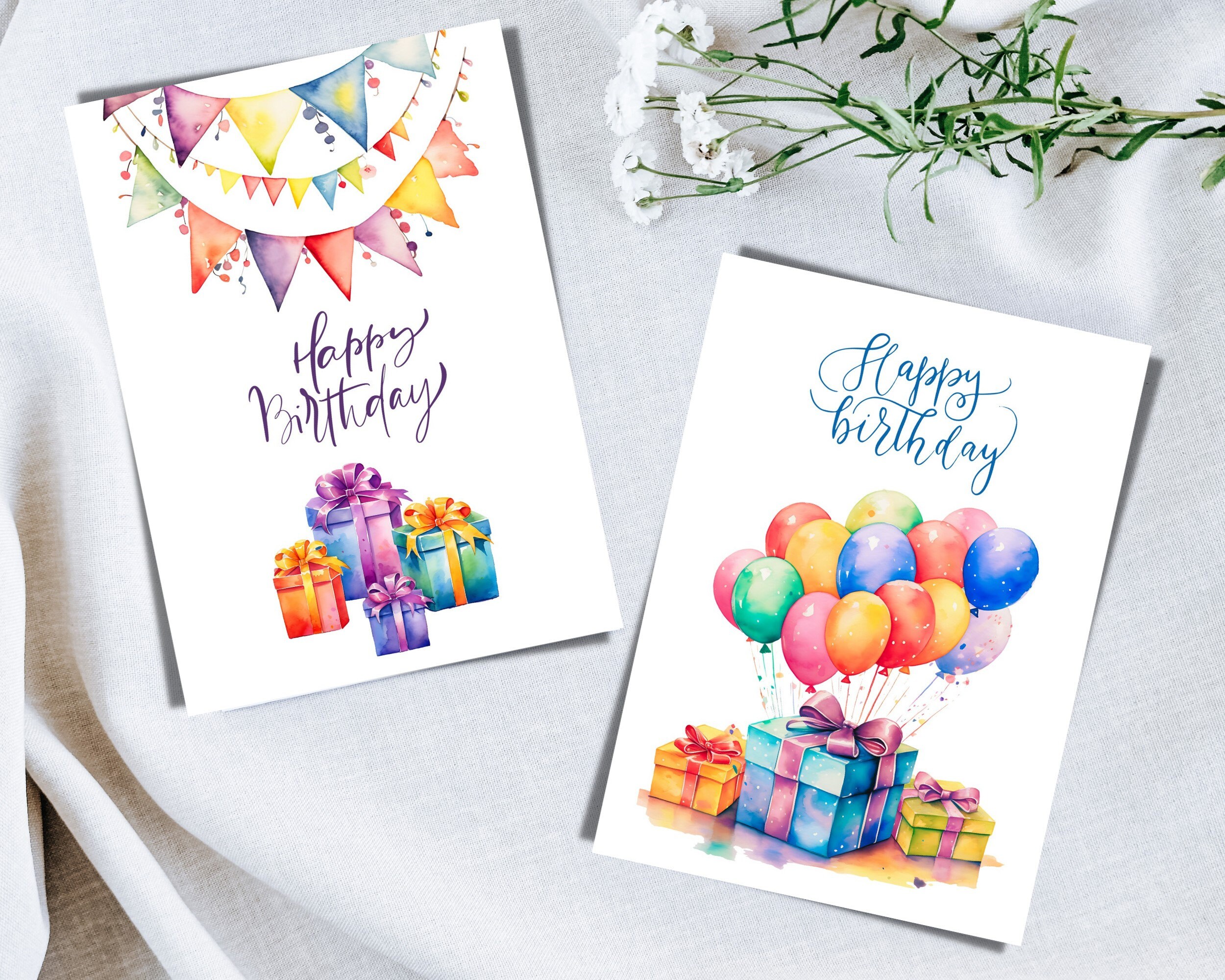 Set of 2 Printable Birthday Cards / Happy Birthday Card / Printable ...