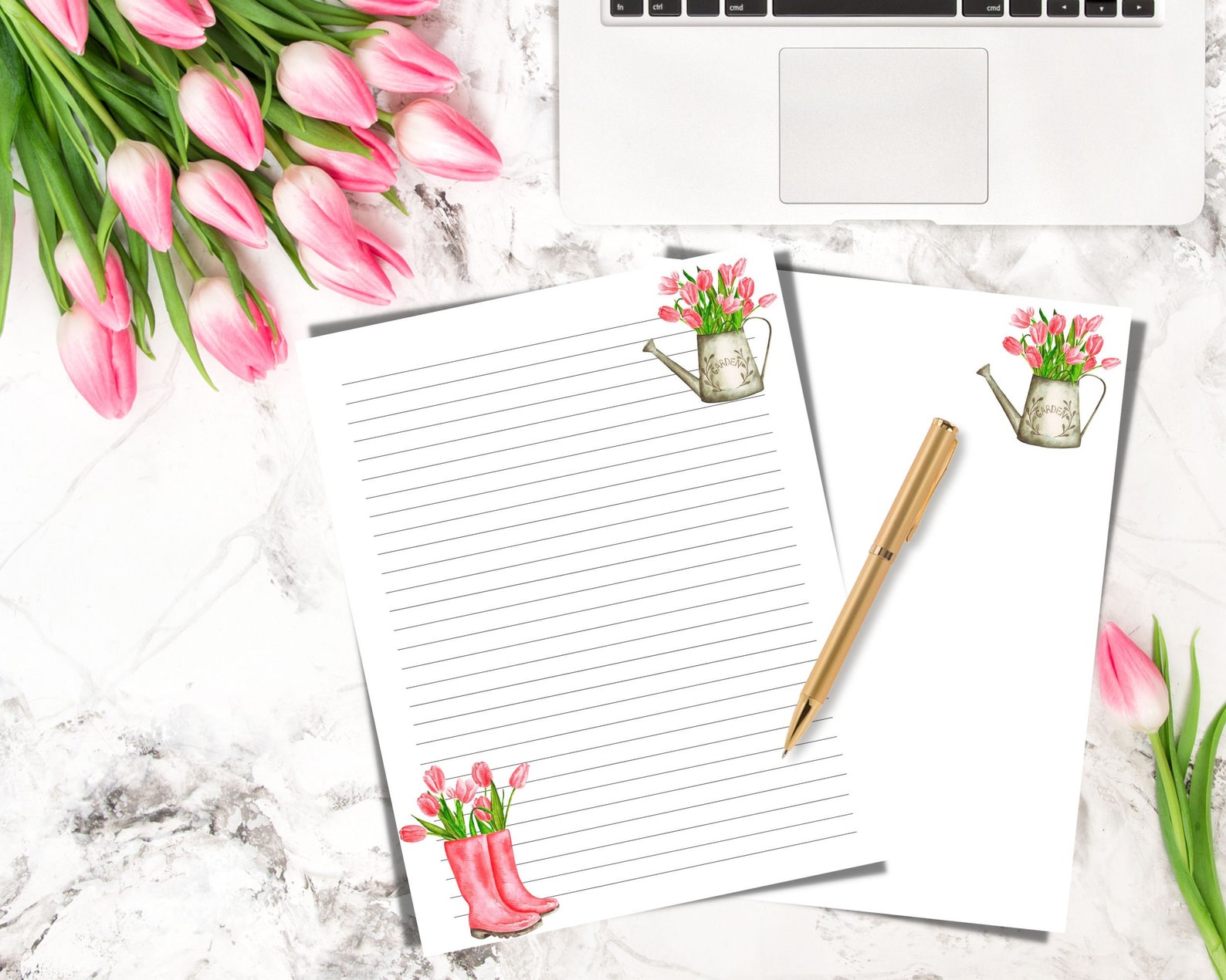 Gardening Lined Paper, Tulip Blank Paper, Digital Download Writing ...