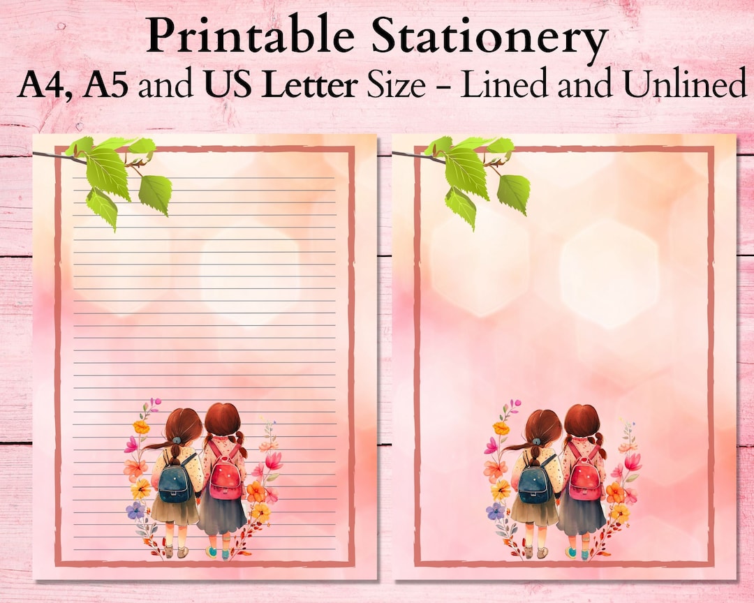 School Girls Printable Stationery, Lined Printable Paper, A5 Writing ...