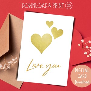 Love You Printable Valentines Day Card Valentine Hearts Card Digital ...