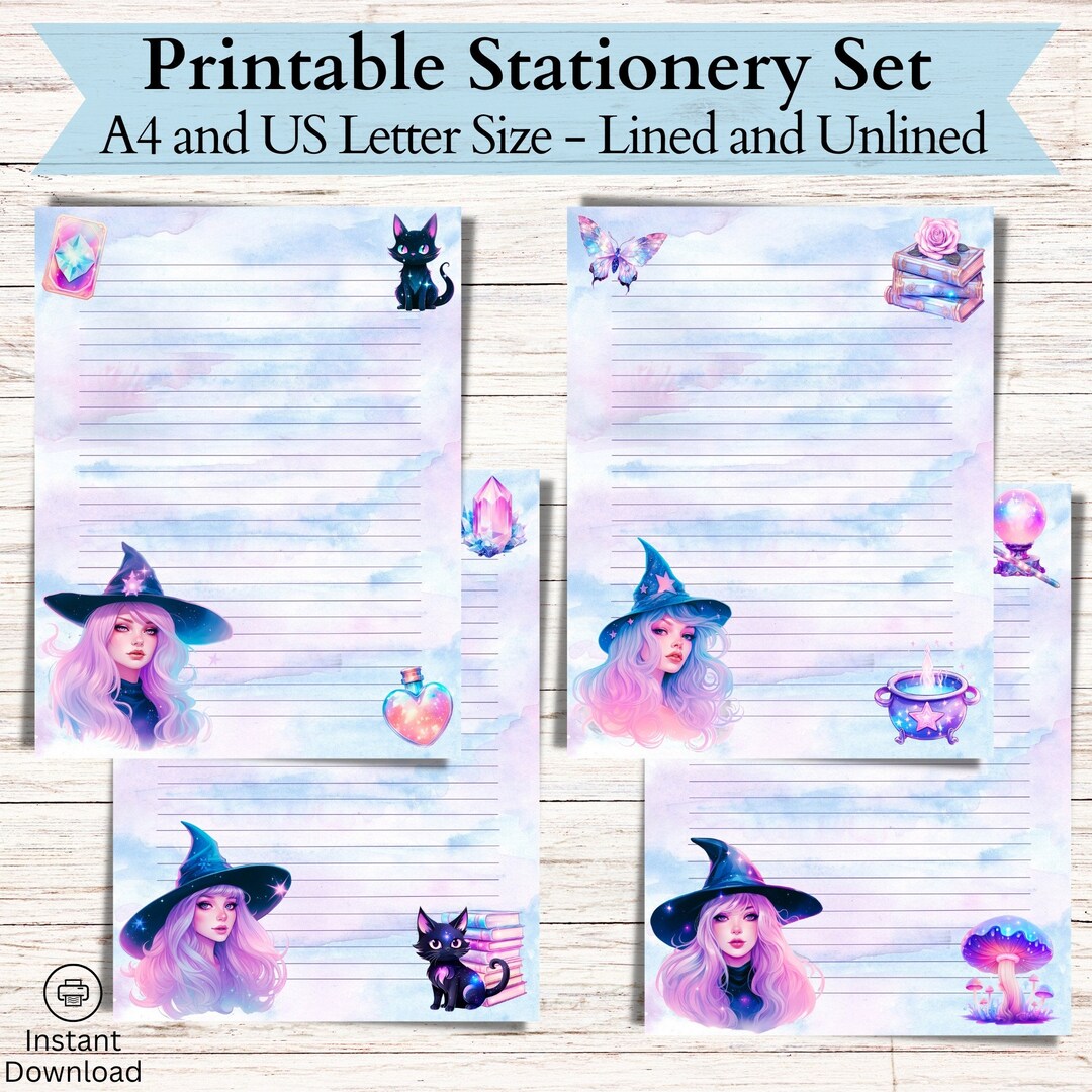 Pastel Witch Printable Stationery Set , Halloween Writing Paper Set ...