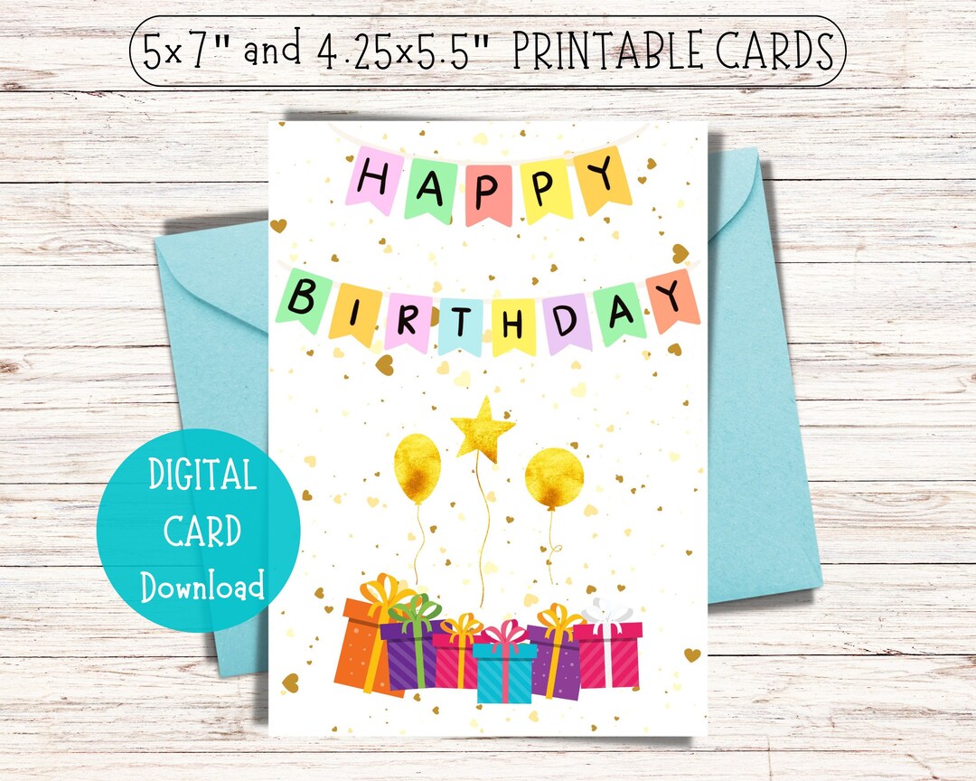 Birthday Balloons Card: Printable PDF (digital Download) - Etsy