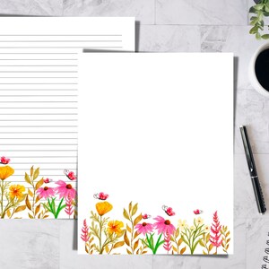 Floral Lined Paper, Floral Blank Paper, Digital Download Writing Paper ...