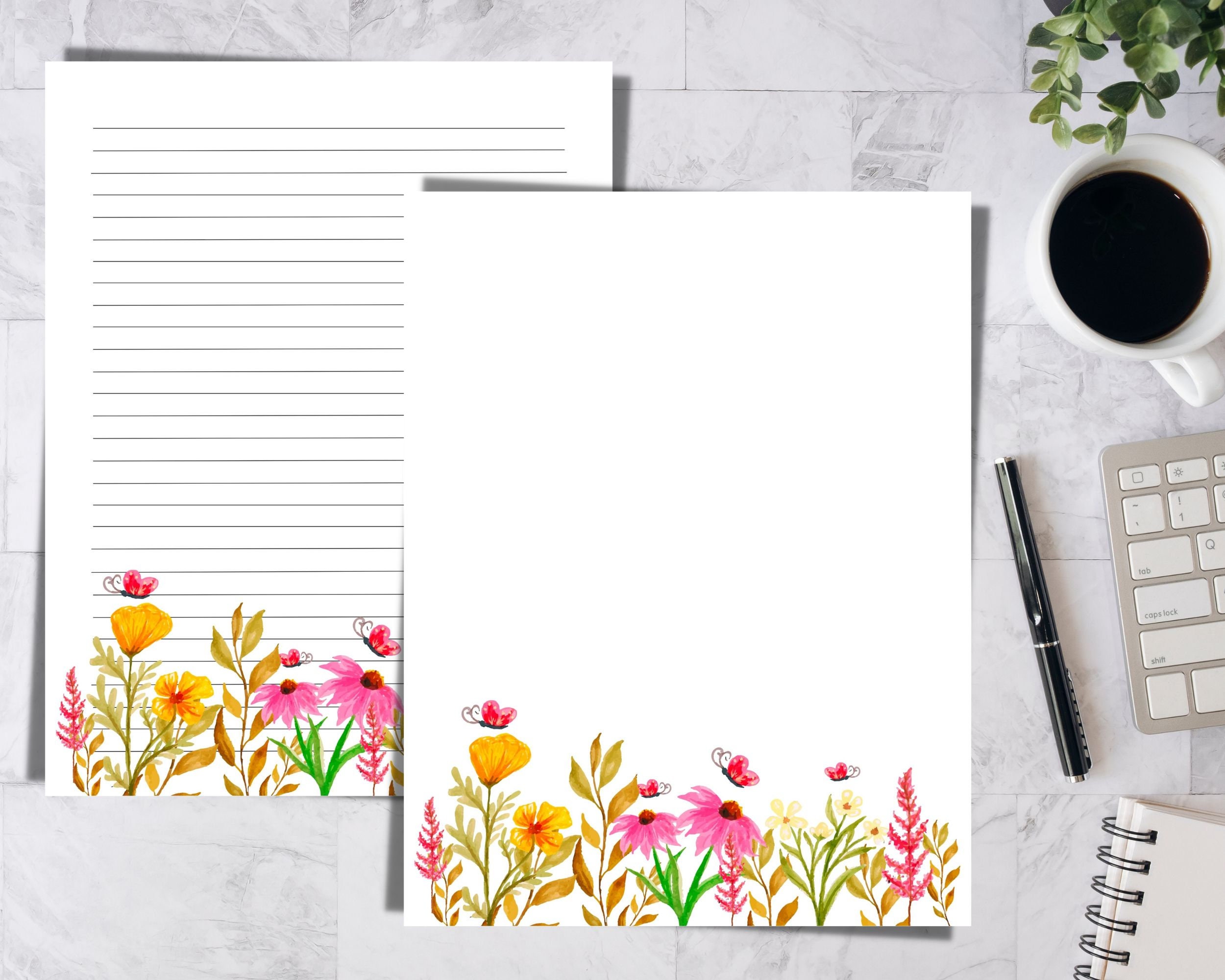 Floral Stationery: Lined & Blank Writing Paper (digital Download) - Etsy