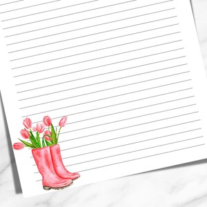 Gardening Lined Paper, Tulip Blank Paper, Digital Download Writing ...