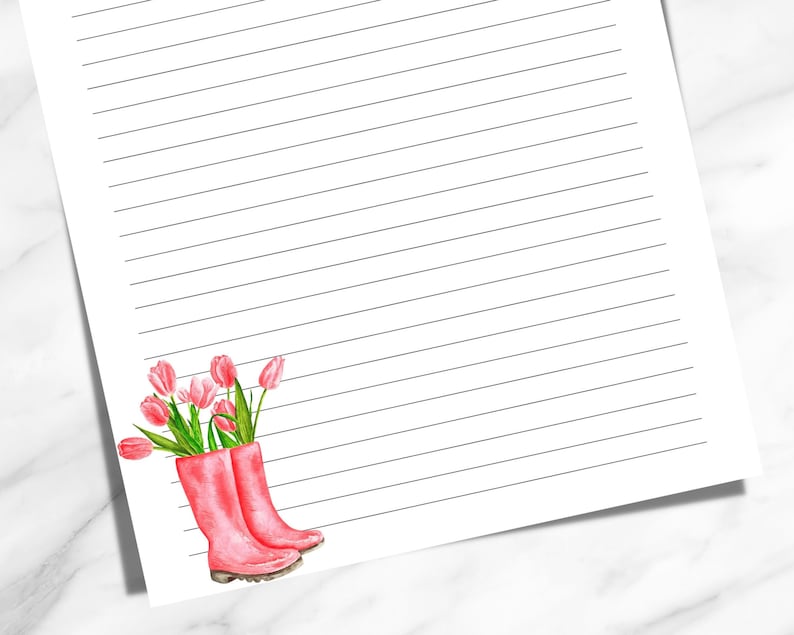 Gardening Lined Paper, Tulip Blank Paper, Digital Download Writing ...