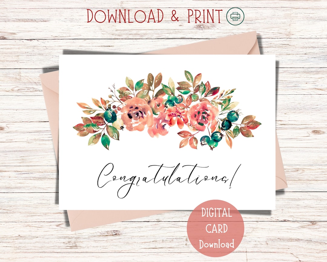 Floral Congratulations Card: Printable Flower Bouquet (digital Download ...