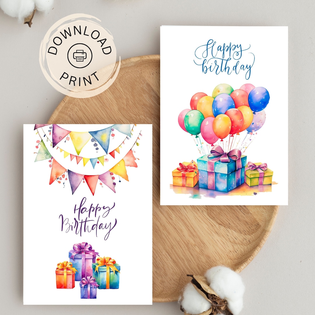 Set of 2 Printable Birthday Cards / Happy Birthday Card / Printable ...