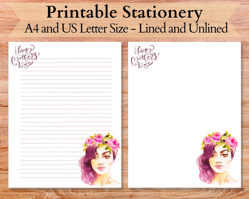 Mother's Day Printable Stationery, Lined Printable Paper, A4 Writing ...